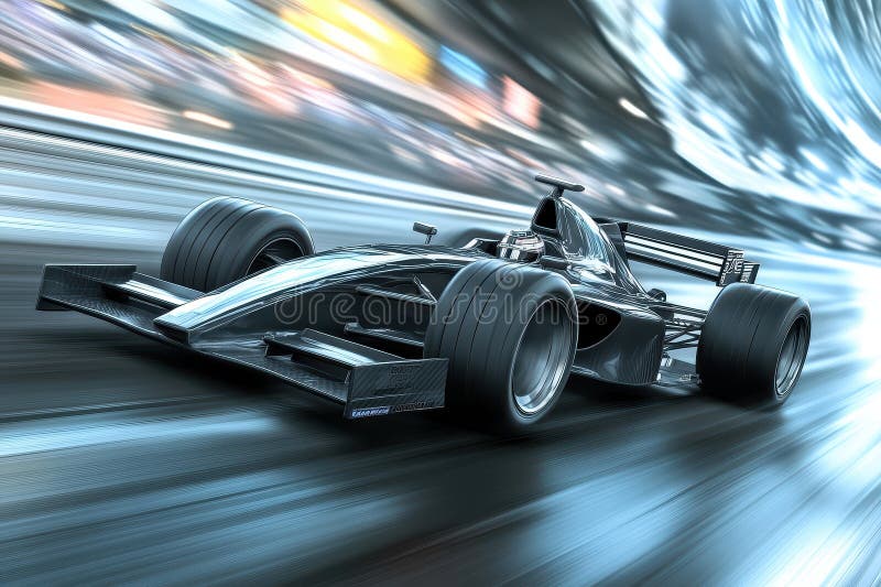 A Sleek Racing Car Speeds through a Blurred Track, Showcasing Motion ...