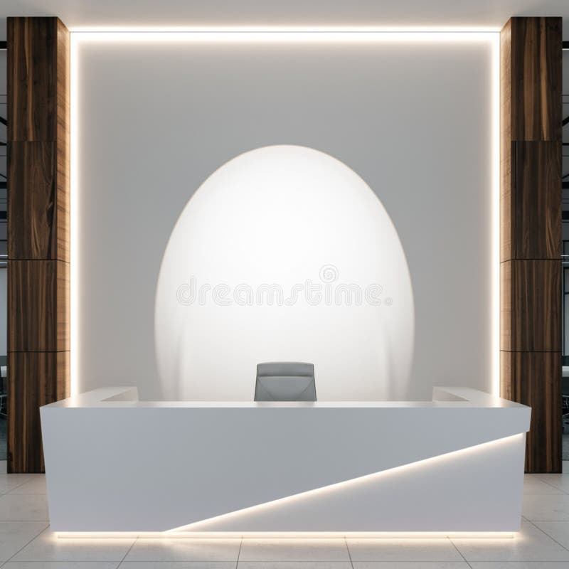 Sleek Reception Desk with Illuminated Backdrop, Creating Modern Office ...