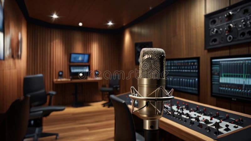 Sleek Recording Studio Interior with Digital Mic and Headphone Stock ...