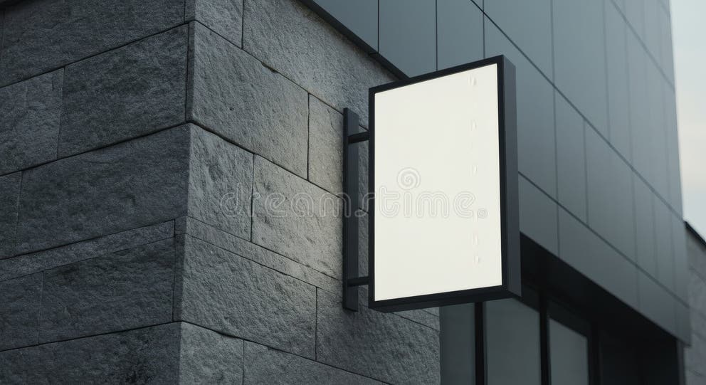 Modern Blank Storefront Sign on Stone Wall Stock Image - Image of ...