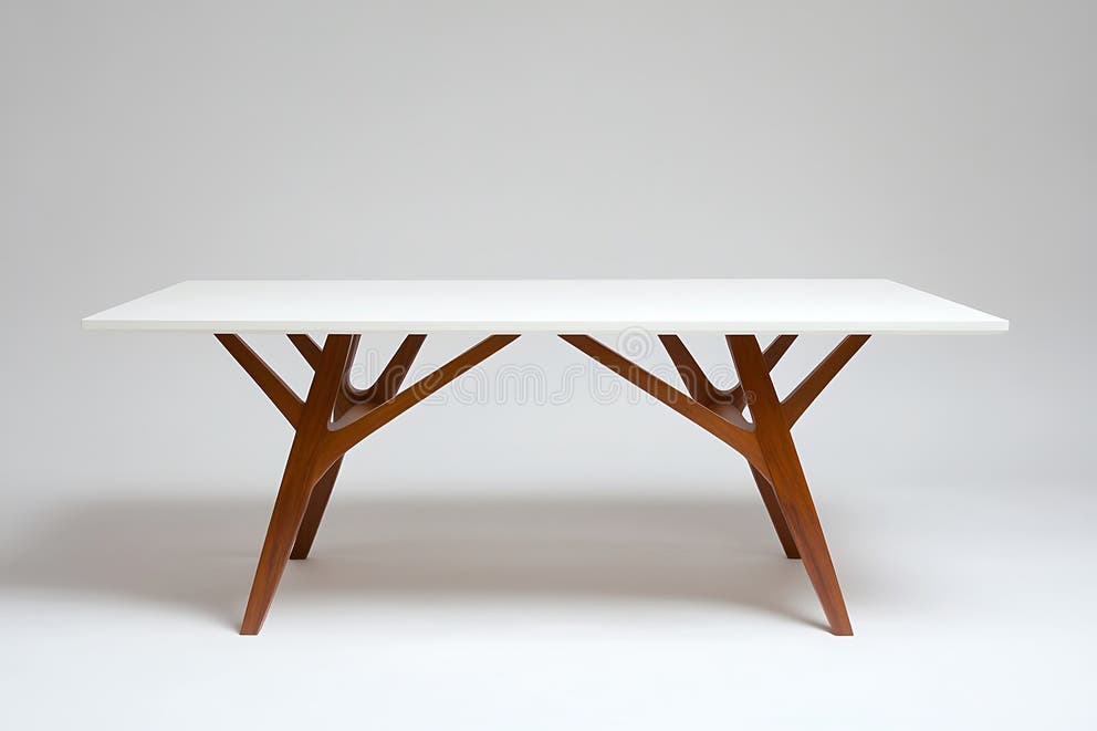 Modern White Rectangular Dining Table with Unique Wooden Legs ...