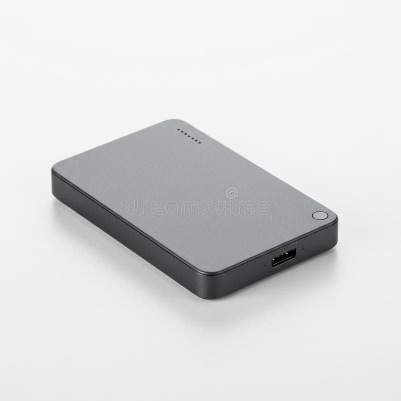 A Sleek, Rectangular External Hard Drive Features a Smooth, Metallic ...