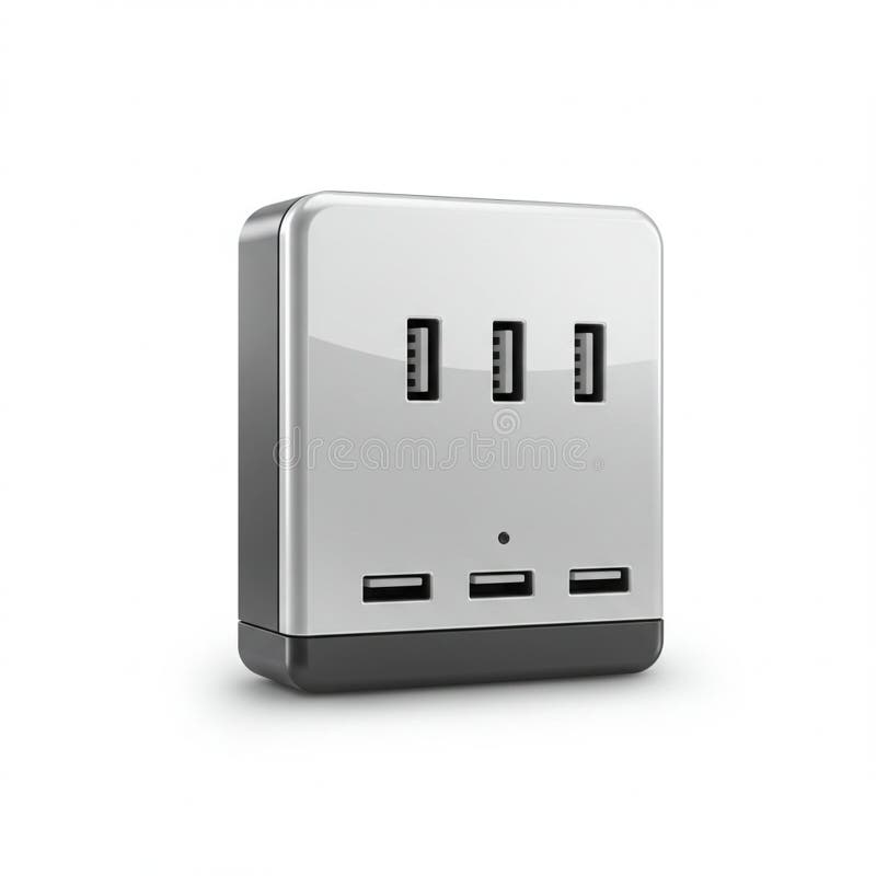A Sleek, Rectangular USB Charger with a Metallic Finish. the Front ...