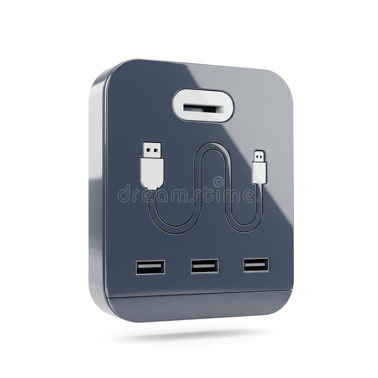 A Sleek, Rectangular USB Hub with a Glossy Gray Finish Featuring Three ...