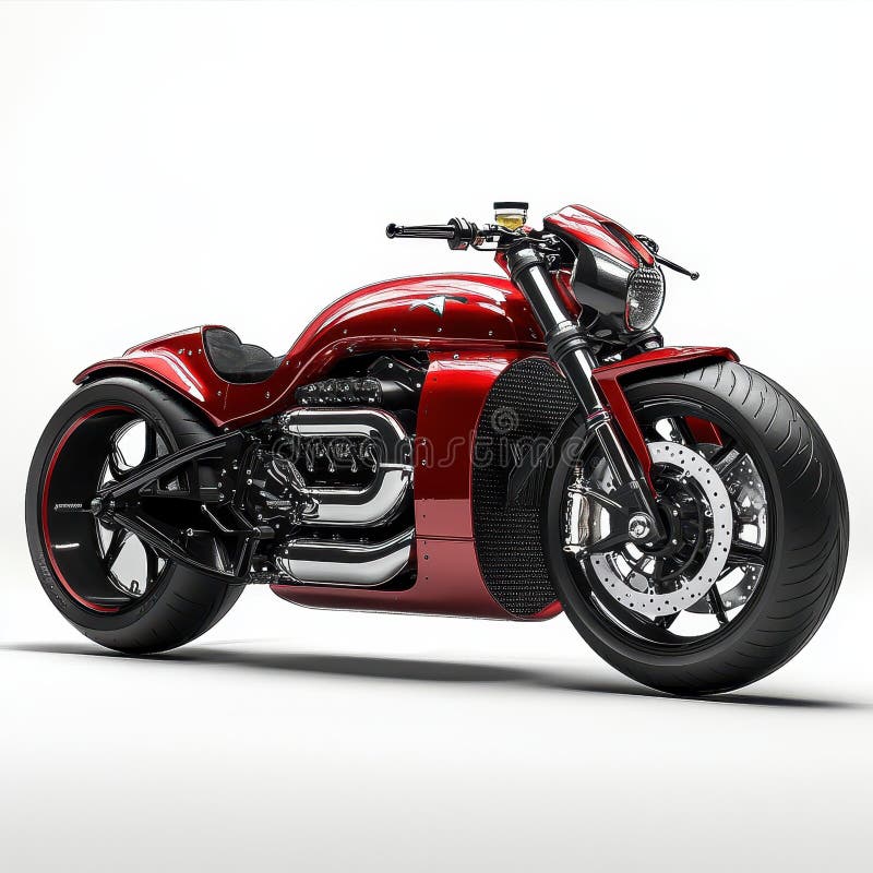 Sleek Red Custom Motorcycle Powerful Engine Design Studio Shot Stock ...