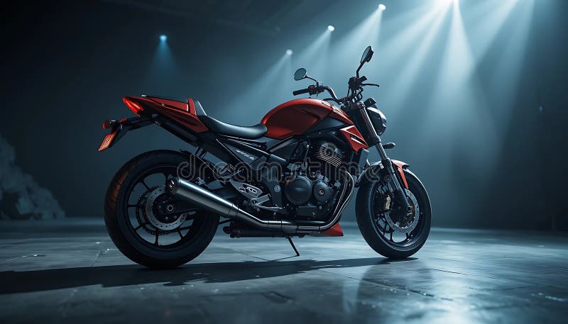 Sleek Red Motorcycle: Dramatic Studio Shot Stock Illustration ...