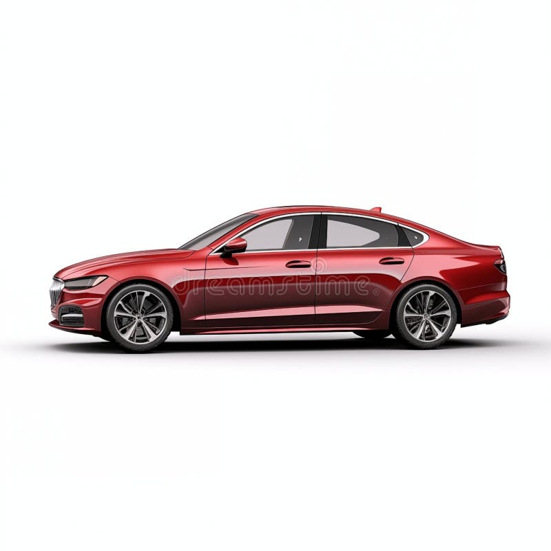 Sleek Red Sedan Car in Side Profile View on White Background Stock ...
