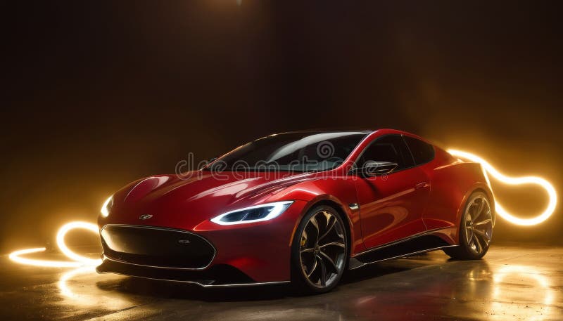 Sleek Red Sports Car with Light Trails Stock Photo - Image of blur ...