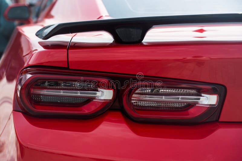 Sleek Red Sports Car Rear with Red Lights. Stock Photo - Image of sleek ...