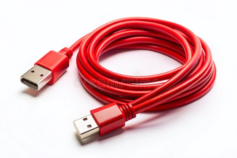 Sleek Red USB Cable Against a Pristine White Background a Professional ...