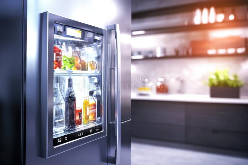 Modern Kitchen Fridge Filled with Various Drinks and Snacks at Home ...