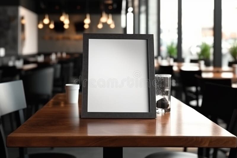 Sleek Restaurant Caf?? Table with Mock-up Blank Menu Frame Stock Image ...
