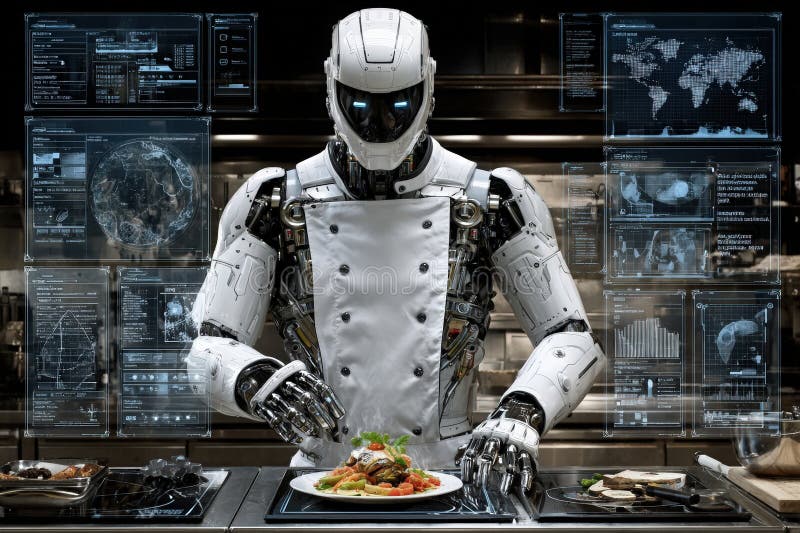 Robotic Chef Preparing Gourmet Meal in Futuristic Kitchen with Advanced ...