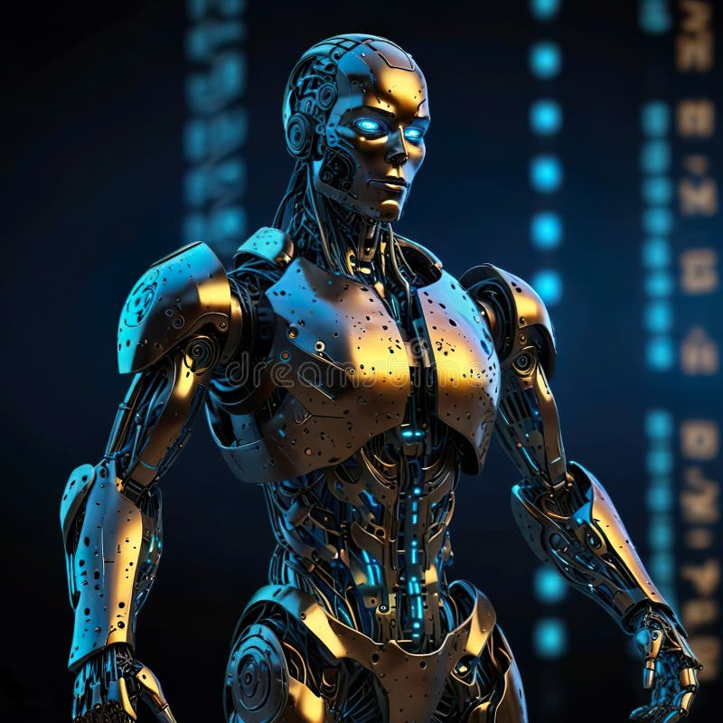 A High-tech Robot with Luminous Blue Eyes Stock Illustration ...