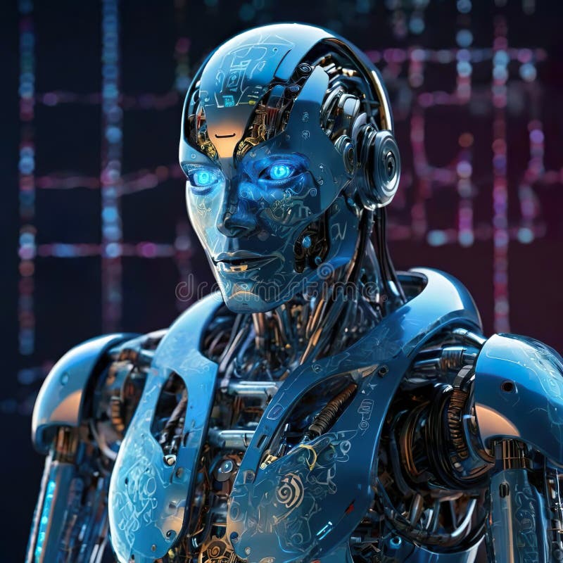 A High-tech Robot with Luminous Blue Eyes Stock Illustration ...