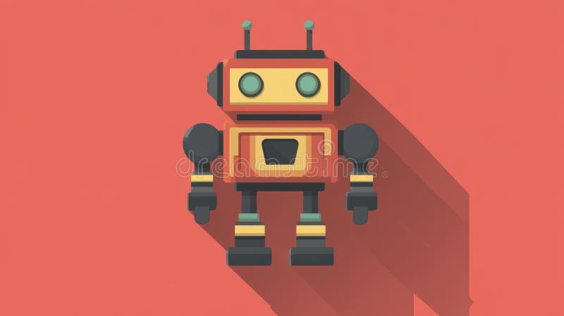A Sleek Robot Icon with a Modern Long Shadow on a Minimalist Backdrop ...