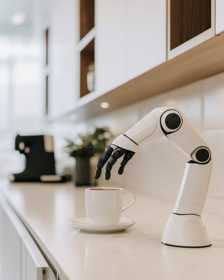 Sleek Robotic Assistant Preparing Coffee Stock Illustration ...