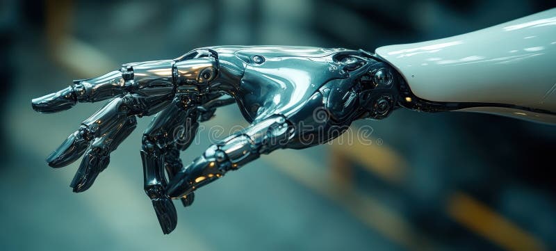 A Sleek Robotic Hand Reaching Out To Touch in a Futuristic Environment ...