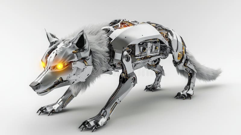 Robotic Wolf with Glowing Eyes and Metallic Frame in Futuristic ...