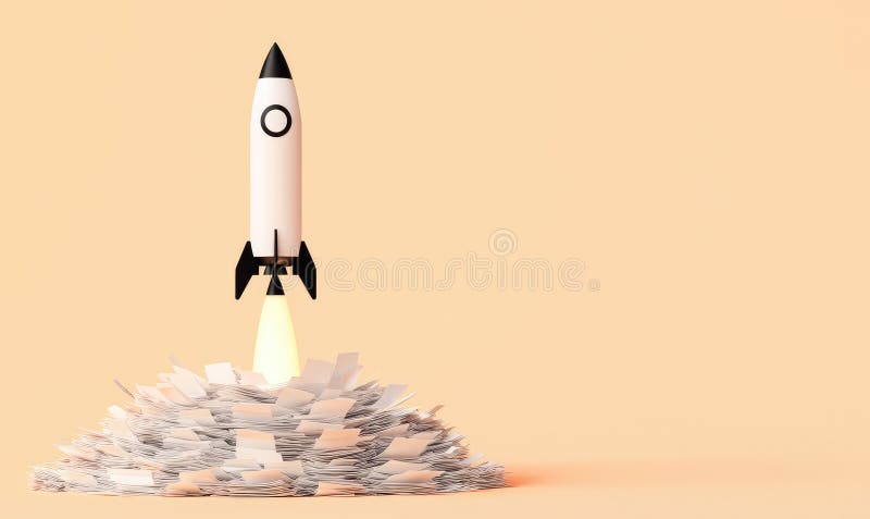 A Sleek Rocket Launching from a Pile of Paper, Symbolizing Innovation ...