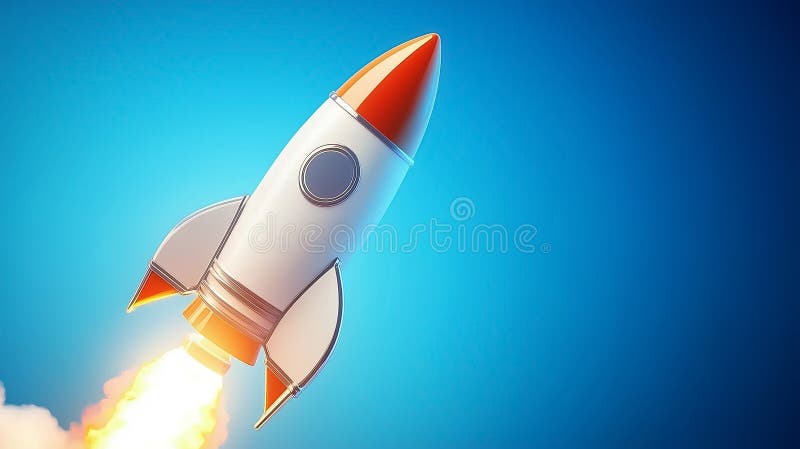 A Sleek Rocket Rises into a Bright Blue Sky, Symbolizing Ambitious ...