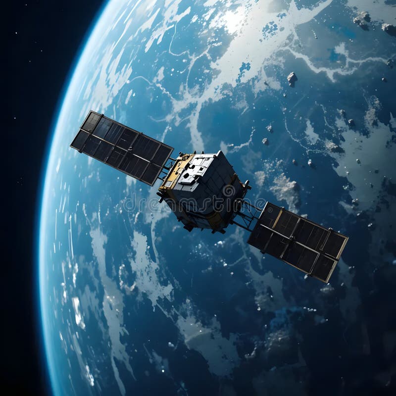 Sleek Satellite with Solar Panels in Space Stock Illustration ...