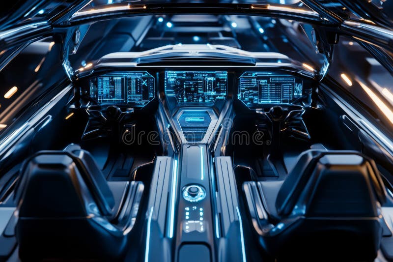 A Sleek Sci-fi Spaceship Cockpit 3D Background Room with a Massive ...