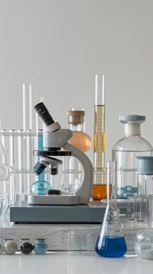 Sleek Science Lab Showcase Beakers, Microscopes, Test Tubes in Bright ...