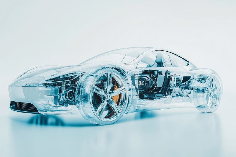 Sleek, Semi Transparent Modern Electric Car with Visible Internal ...