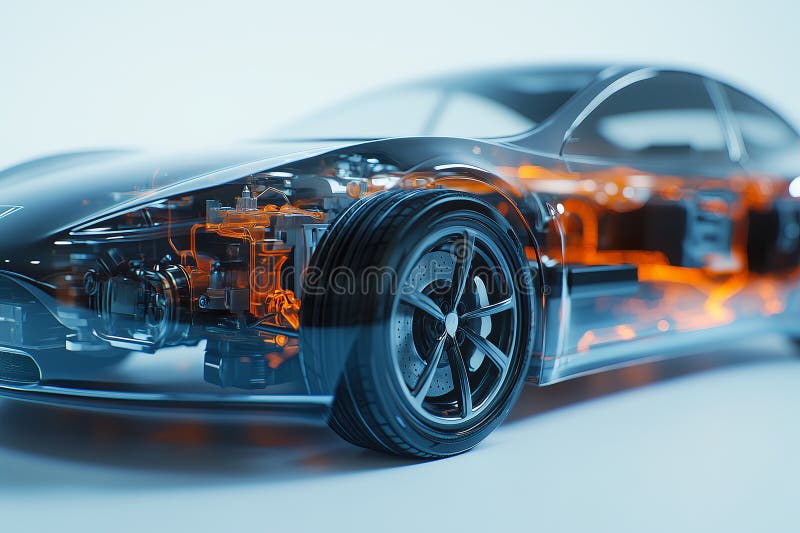 Sleek, Semi Transparent Modern Motorcycle with Its Engine and ...