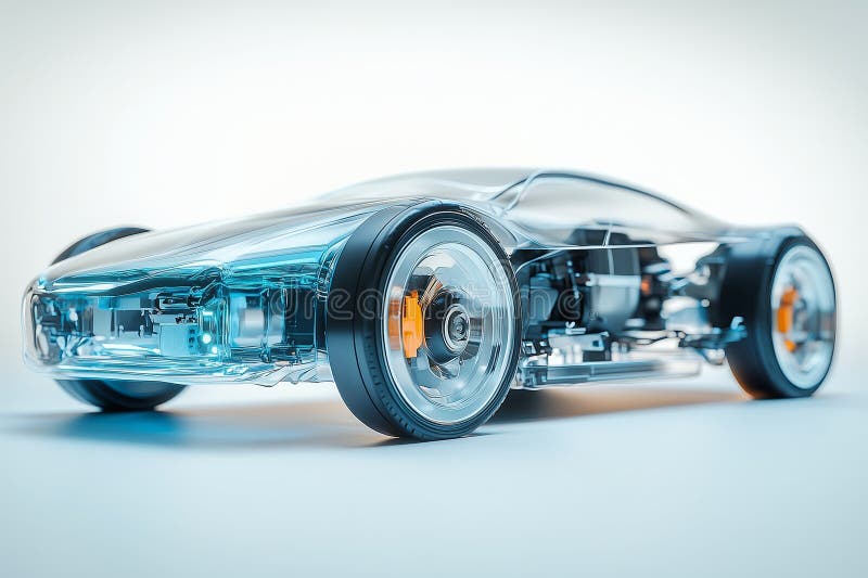 Sleek, Semi Transparent Modern Hydrogen Car with Its Engine and ...