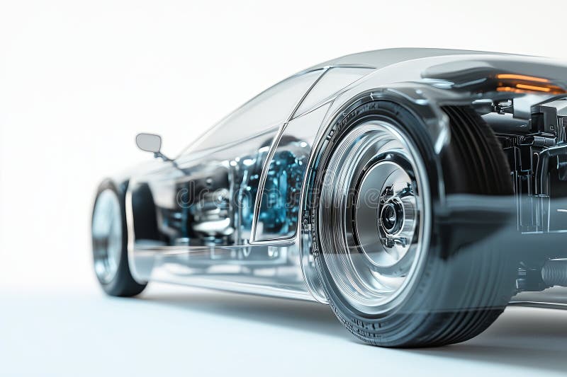 Sleek, Semi Transparent Modern Hydrogen Car with Its Engine and ...