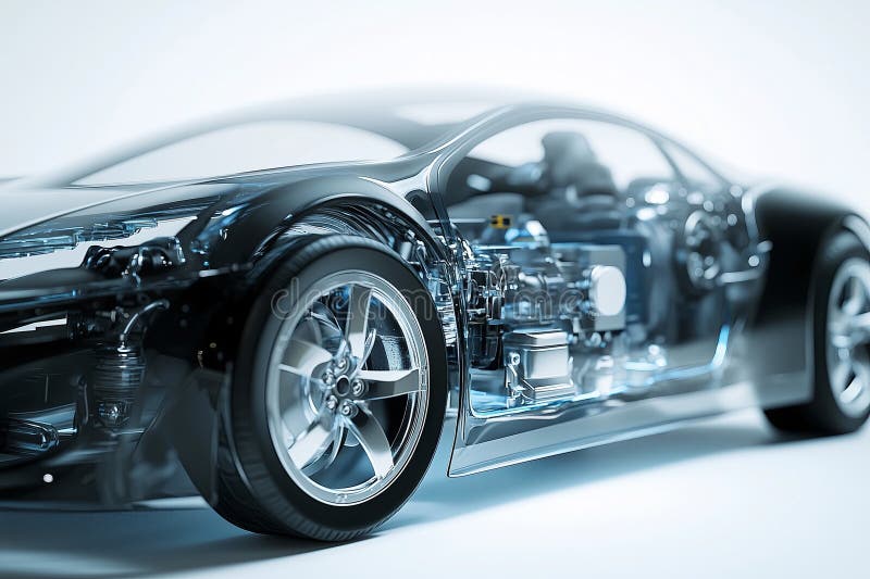 Sleek, Semi Transparent Modern Hydrogen Car with Its Engine and ...