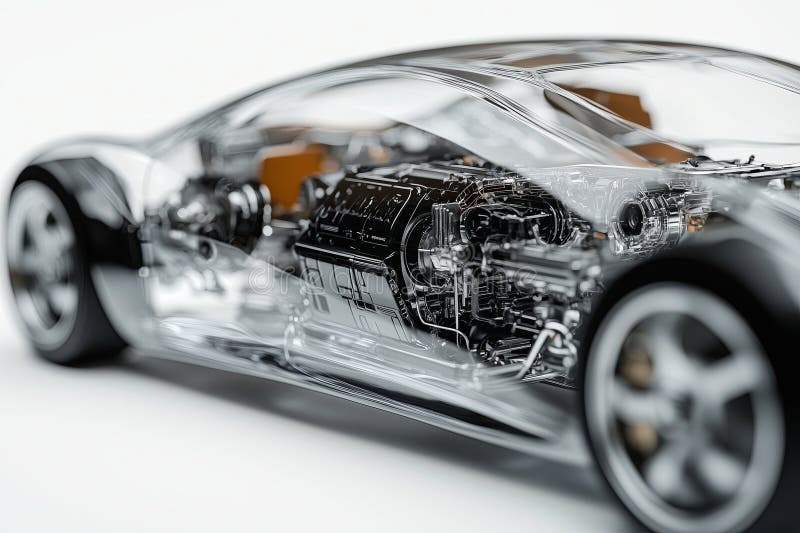 Sleek, Semi Transparent Modern Hydrogen Car with Its Engine and ...