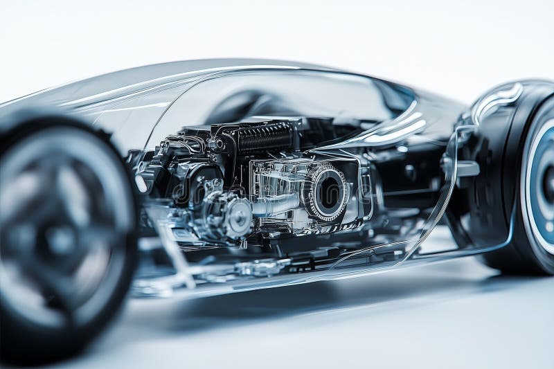 Sleek, Semi Transparent Modern Hydrogen Car with Its Engine and ...
