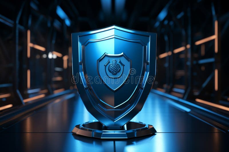 A Sleek Shield Gleams Against a Futuristic Tech Backdrop in 3D ...