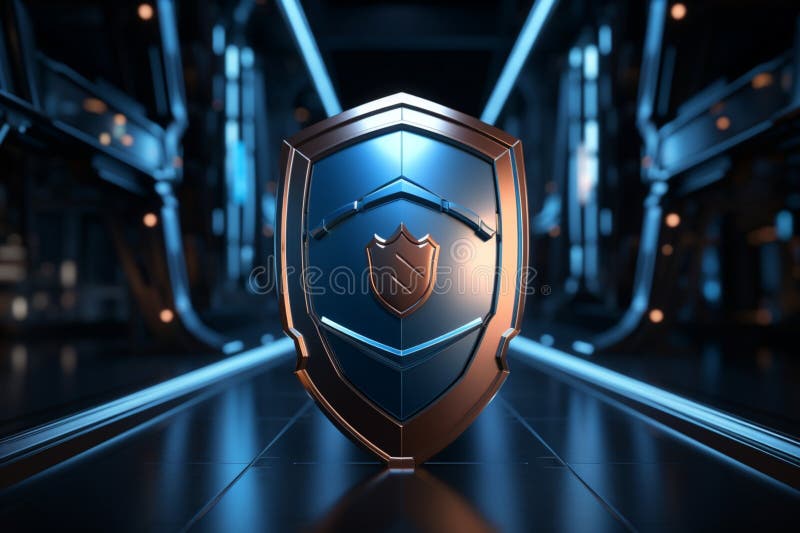 A Sleek Shield Gleams Against a Futuristic Tech Backdrop in 3D ...