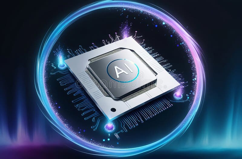 A Sleek, Silver AI Chip Floats Amid Swirling Iridescent Light ...