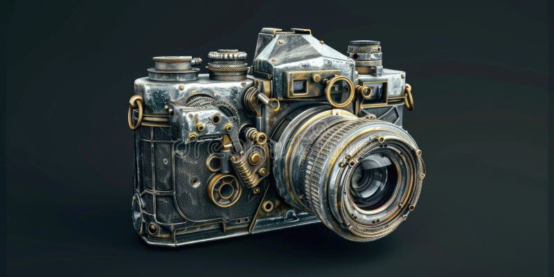 A Sleek Silver Camera Against a Black Backdrop. Ideal for Technology or ...