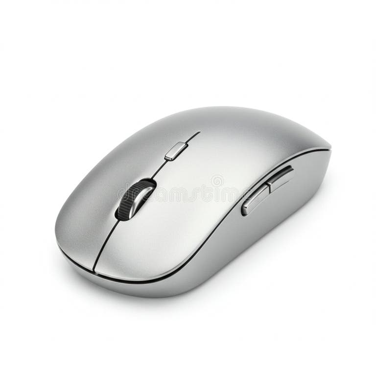 Sleek Silver Computer Mouse with a Smooth, Curved Design. Features ...