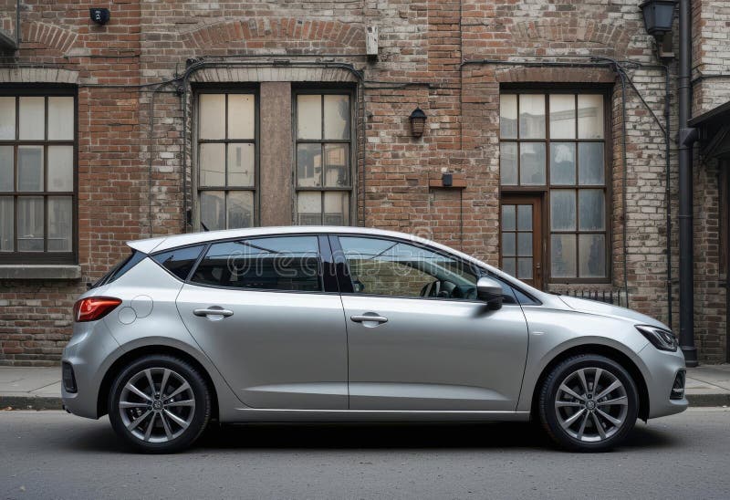 Sleek Silver Hatchback Parked in Front of an Urban Loft with Exposed ...