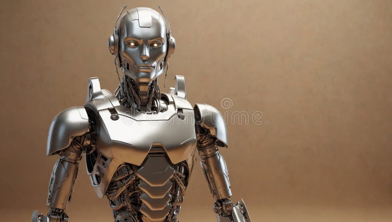 A Sleek, Silver Humanoid Robot with a Futuristic Design, Standing ... A Sleek, Silver Humanoid Robot with a Futuristic Design, Standing ...