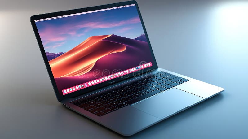 Sleek Silver Laptop Angled Left, Displaying a Scenic Desktop Wallpaper ...