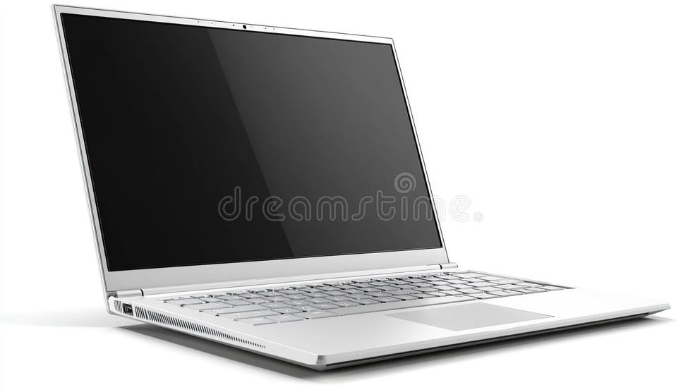 Sleek Silver Laptop Computer Isolated on White Background, Angled View ...