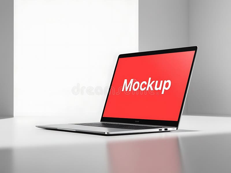 Sleek Silver Laptop Mockup Red Screen Display Stock Illustration ...