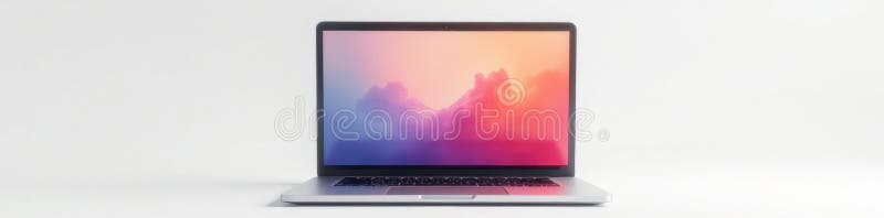 Sleek Silver Laptop Open Display White Backdrop Digital Clean ...