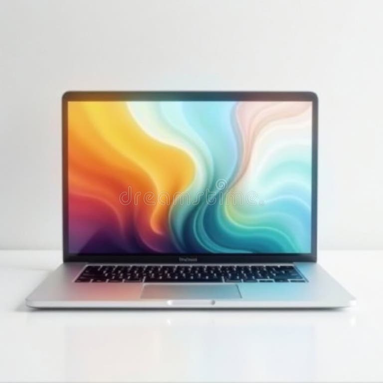 Sleek Silver Laptop, Open Display, White Backdrop, Technology, Top View ...