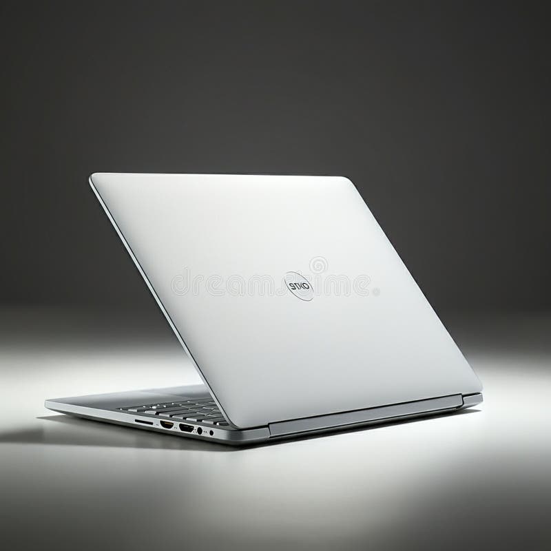 A Sleek, Silver Laptop Partially Open on a Flat Surface, with a Logo ...