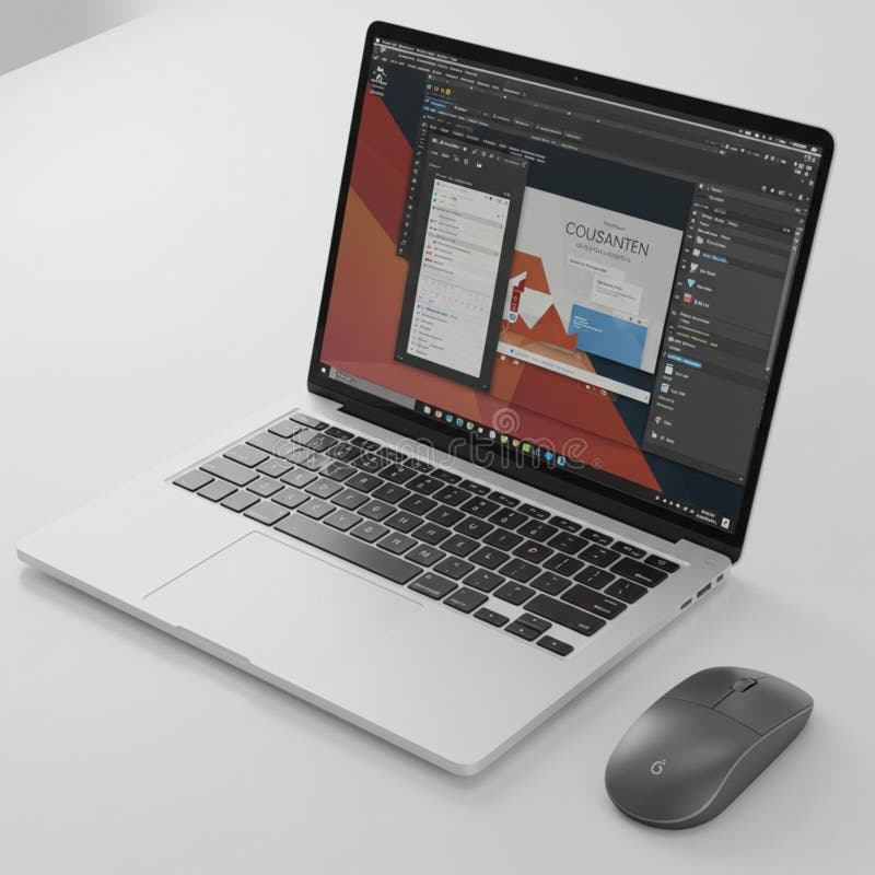 A Sleek, Silver Laptop Sits on a Light Surface, Displaying a Design ...
