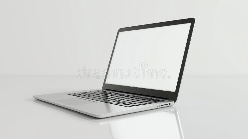 Sleek Silver Laptop on White Surface with Blank Screen for Design ...
